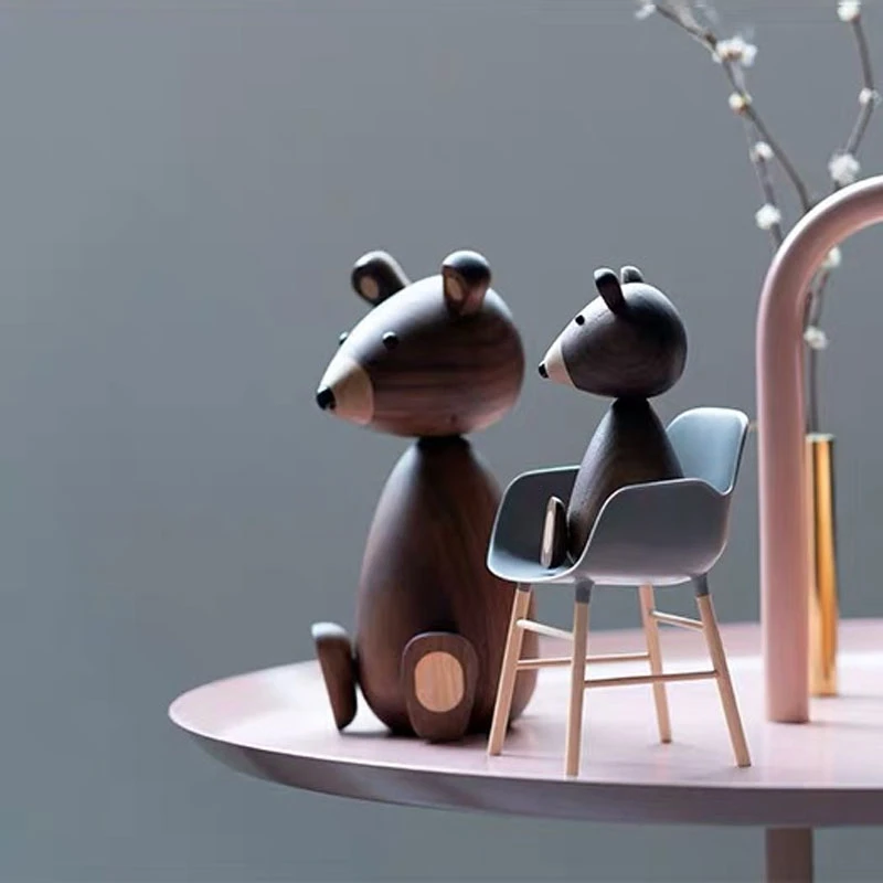 TingKe Nordic Denmark Solid Wood Black Bear Ornaments Modern Simple ...