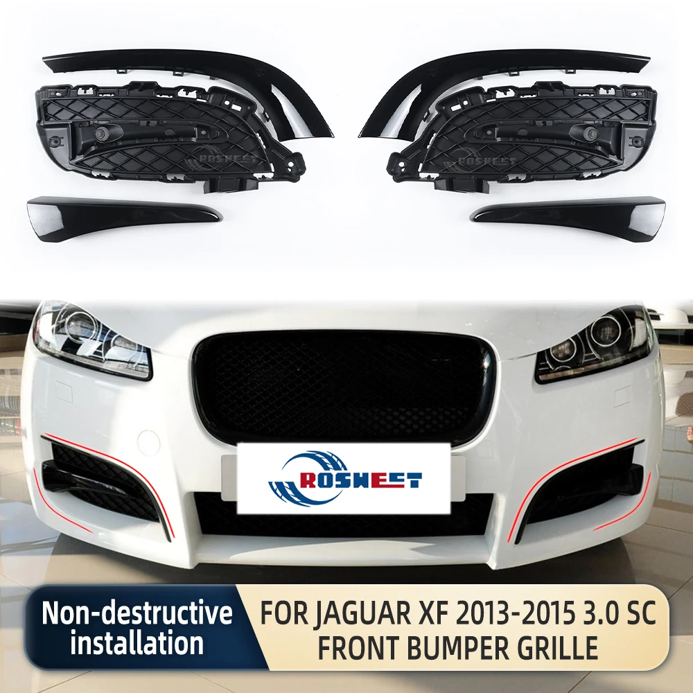 For-Jaguar-XF-2013-2014-2015-3-0-SC-Front-Bumper-Black-Fog-Lamps-Grille ...