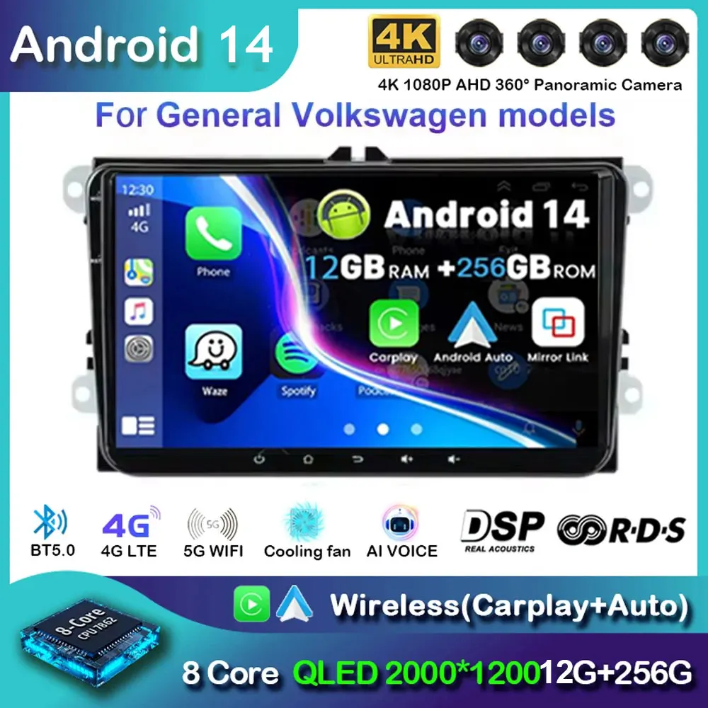9 “Android 14 Auto Multimedia Speler For Vw Volkswagen Golf Polo Skoda ...