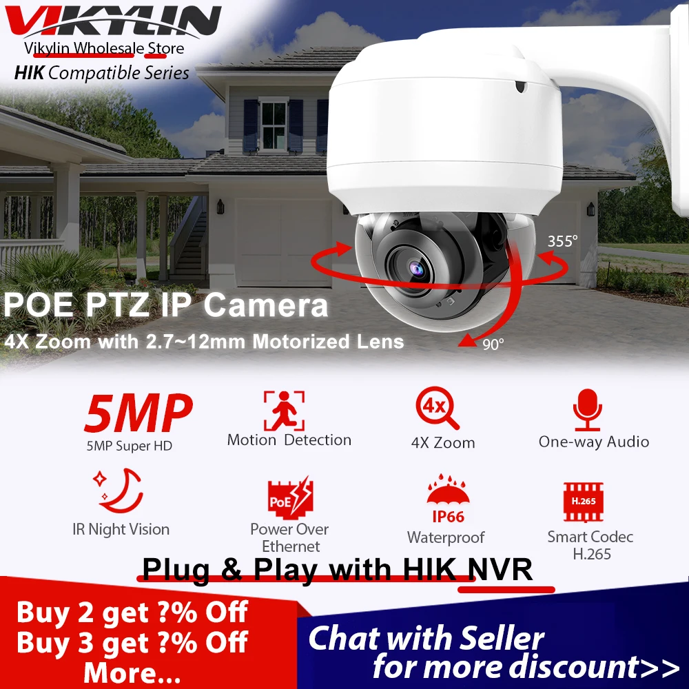Vikylin-PTZ-Security-IP-Camera-5MP-For-Hik-Compatible-POE-4X-Optical ...