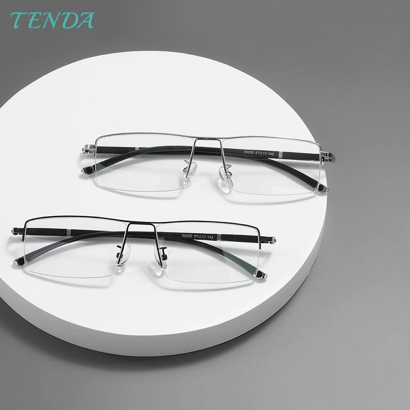 Metal-Half-Rim-Rectangular-Men-Large-Eyeglasses-Frame-For-Prescription ...