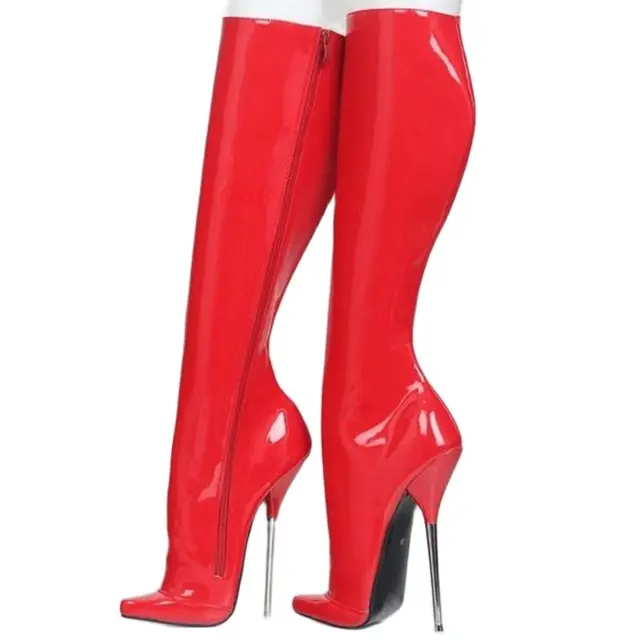 Pointy Extreme High Heels Knee High Boots Patent Leather Women Spring ...