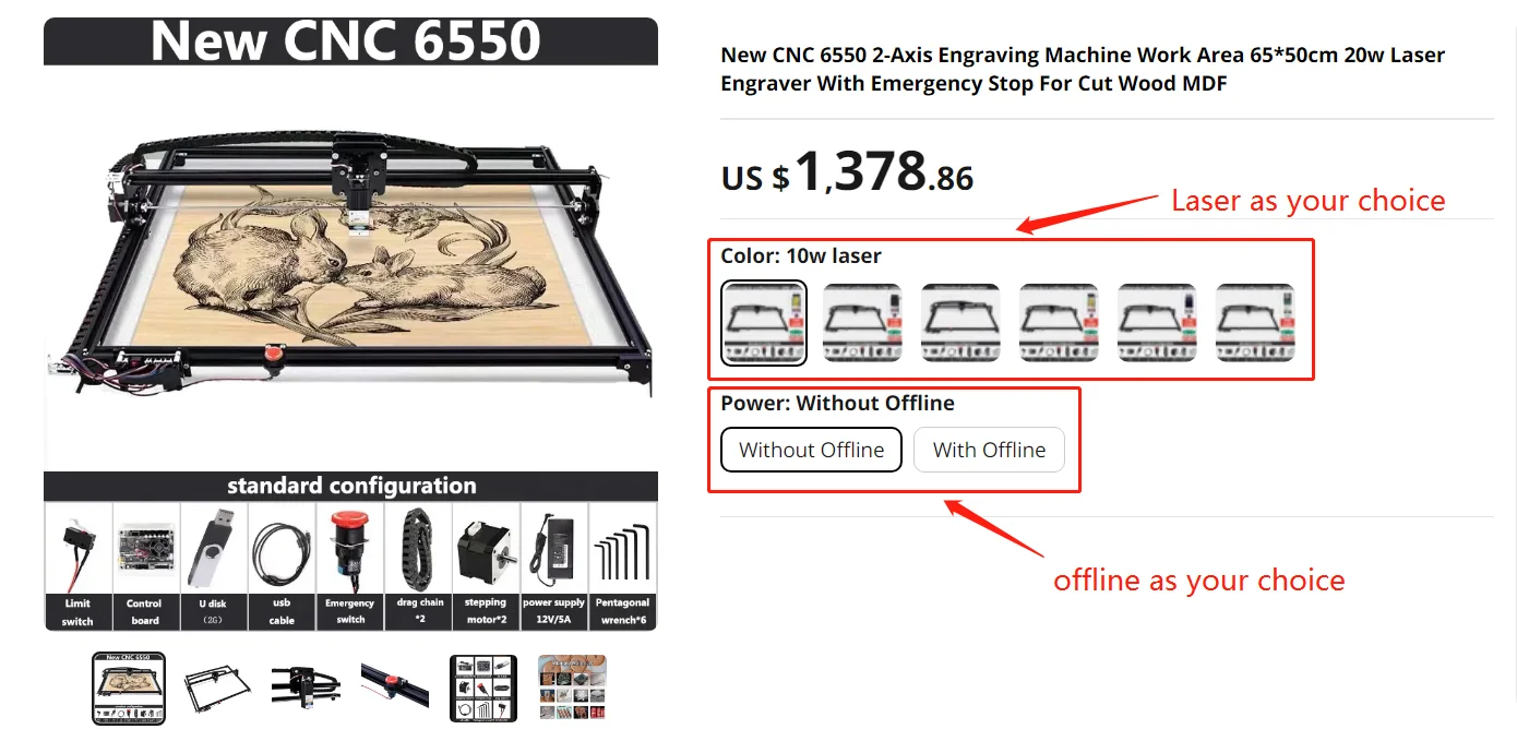 Nova máquina de gravação a laser 6550 20w 12v 5a cnc gravador a laser ...
