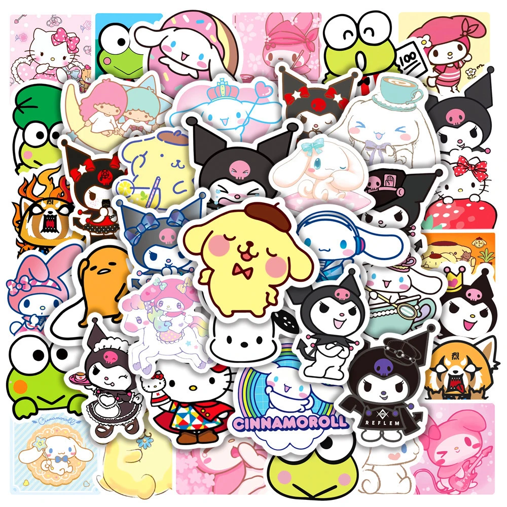 Sanrio Cartoon Anime Hello Kitty Kuromi Stickers Waterproof Skateboard ...
