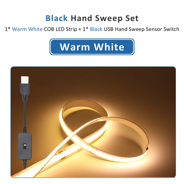 USB COB LED Strip Light 0.5M 1M 2M 3M Hand Sweep Waving ON OFF Motion ...