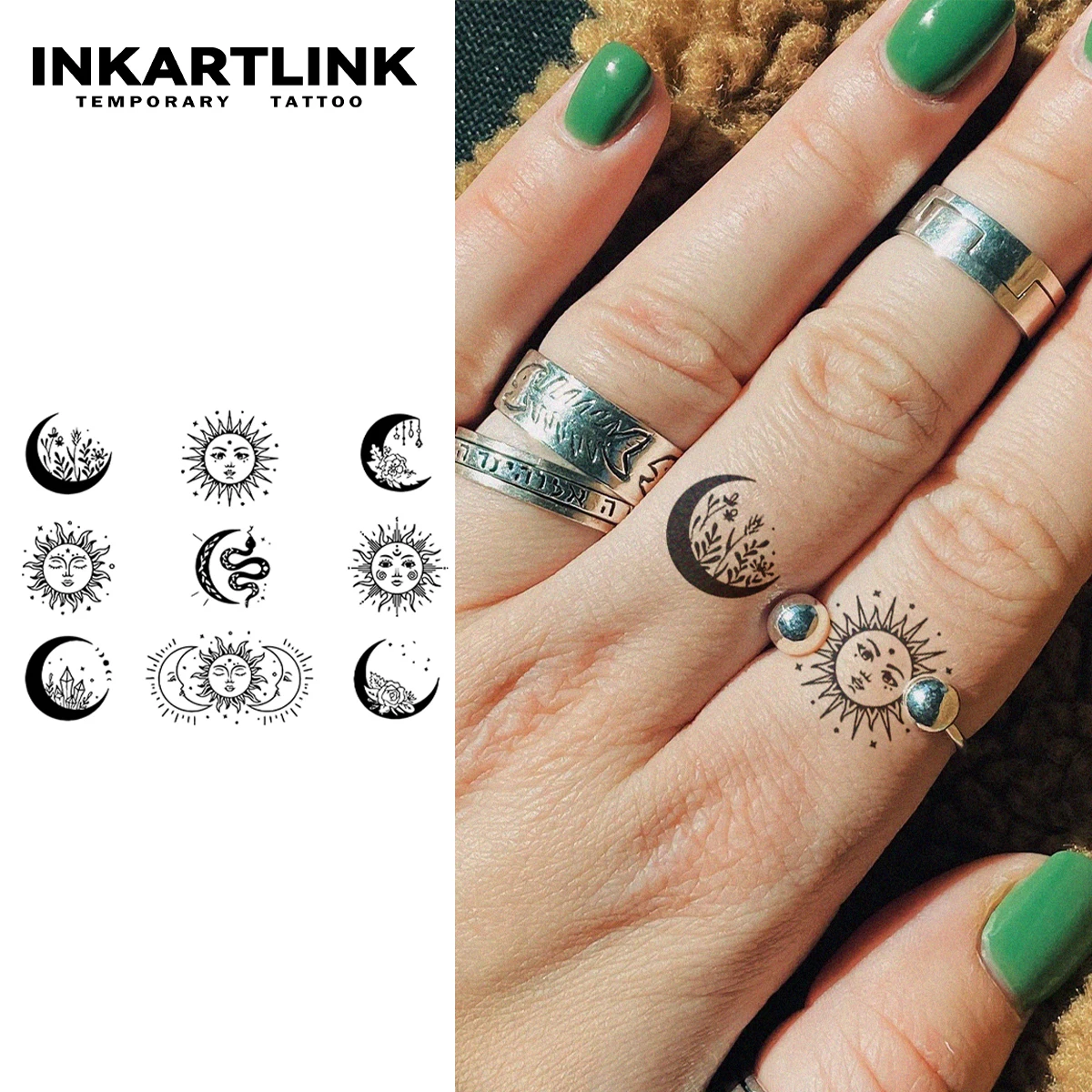 Pegatinas-de-tatuaje-temporal-de-dedo-de-Luna-y-sol-tatuajes-m-gicos ...