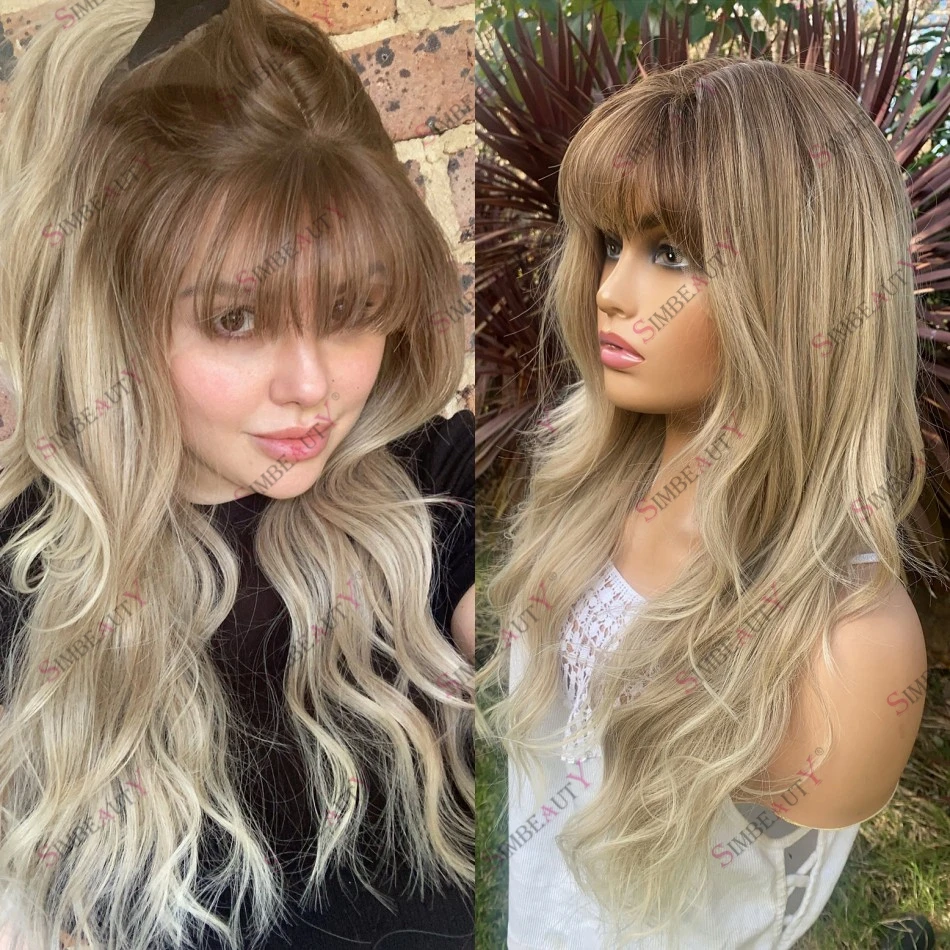 100-Human-Hair-Blonde-Faded-13x6-Lace-Front-Wig-with-Bangs-for-Women ...