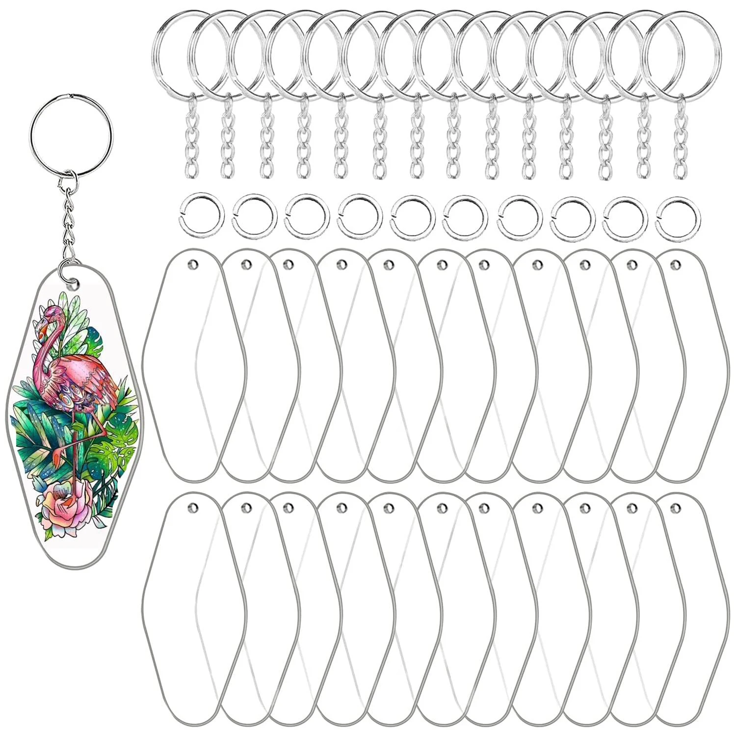 90PCS-Clear-Blank-Acrylic-Hole-Keychain-Motel-Shape-Key-Tag-Key-Ring ...