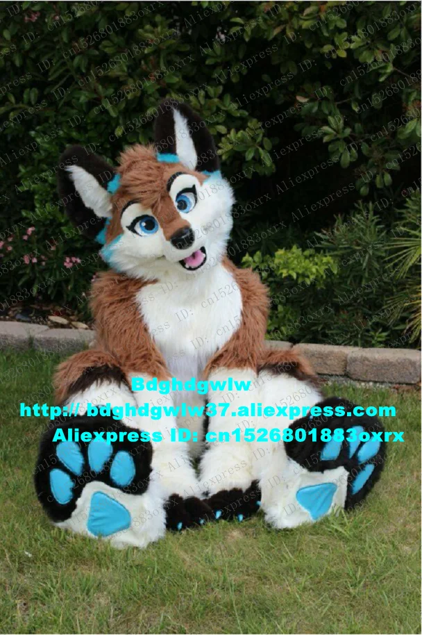 Ardent Brown Long Fur Furry Fursuit Fox Wolf Husky Dog Mascot Costume ...