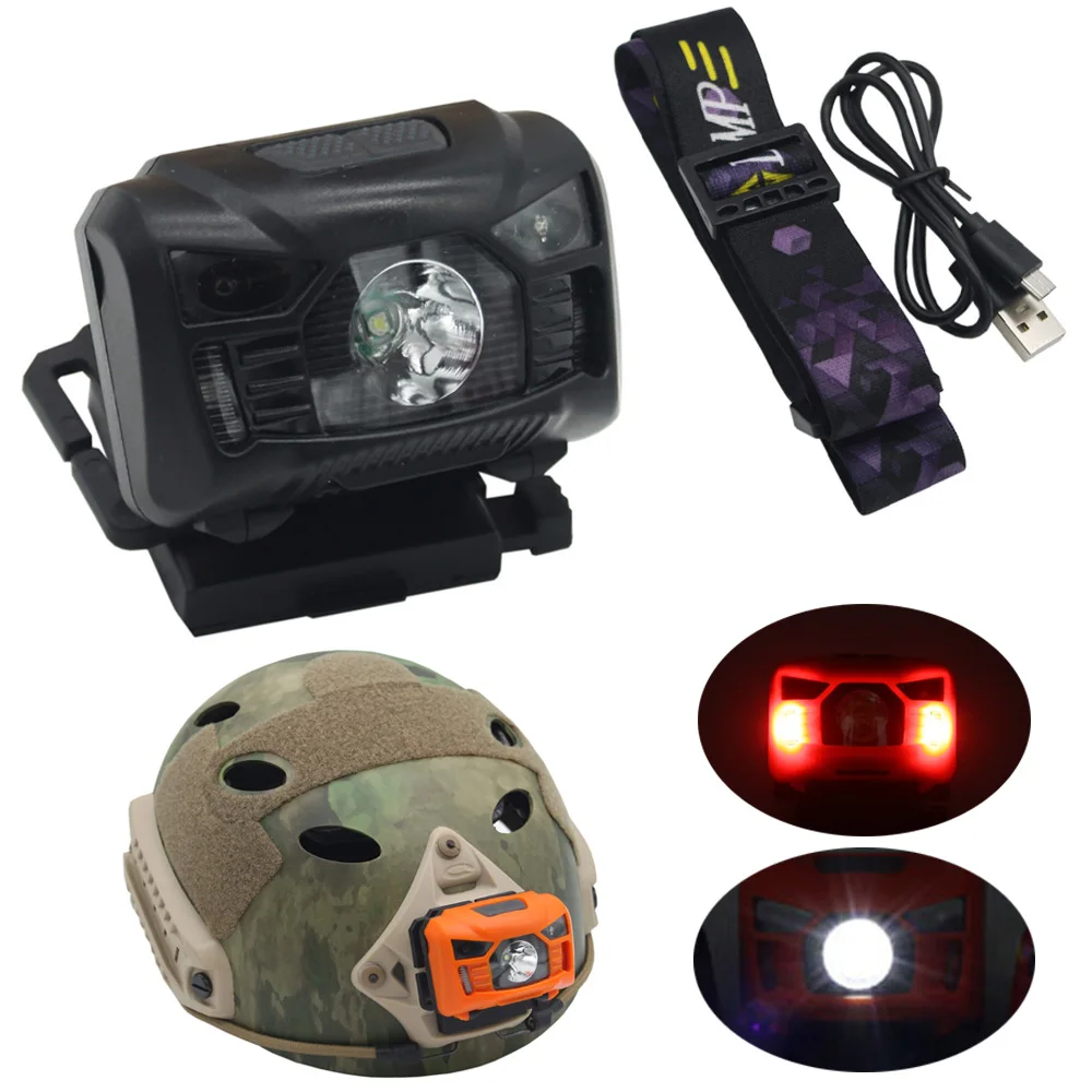 Tactical FAST MICH Helmet Light Induction Headlamp USB Charging ...