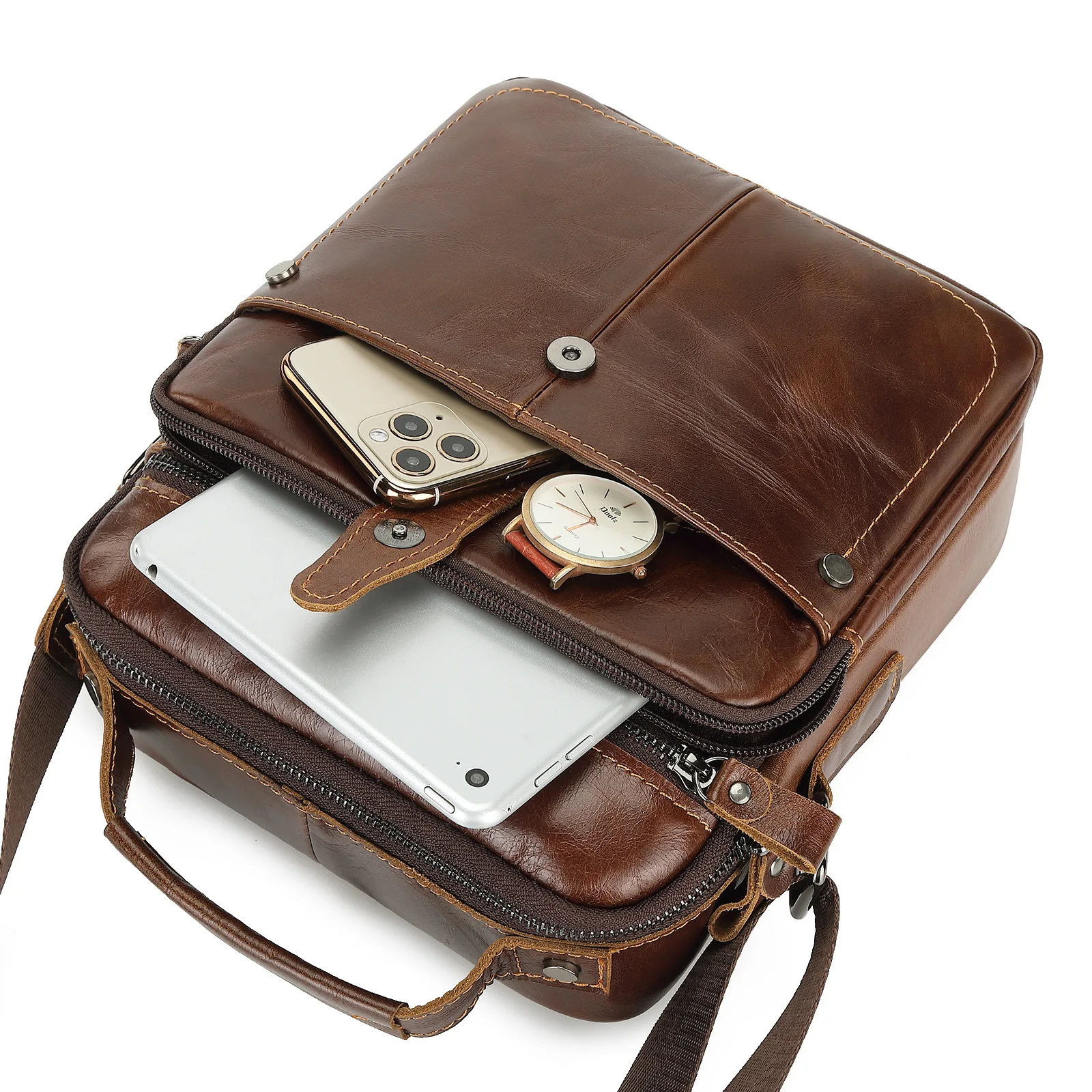 2026 New Luxury Vintage Men's Handbags Cow Genuine Leather Male ...