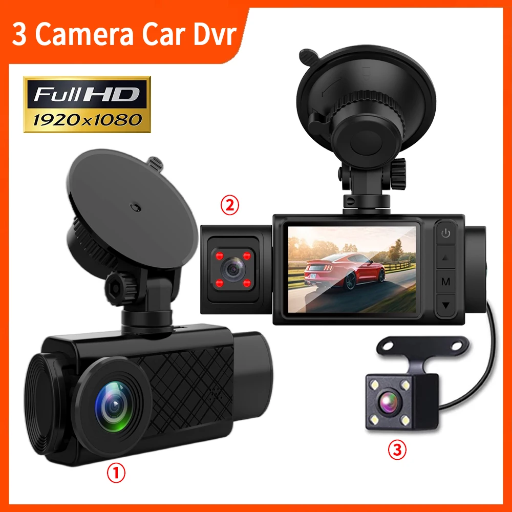 Dash-Cam-3-Camera-For-Car-Video-Recorder-FHD-1080P-Three-Channel-DVRs ...