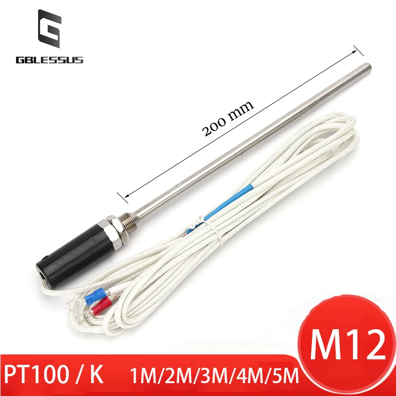 Thread M12 Type K PT100 Thermocouple Temperature Sensor Length 1/2/3/4 ...