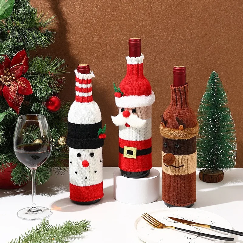 Christmas-Wine-Bottle-Cover-Set-Santa-Snowman-Woven-Wine-Bottle-Bags ...