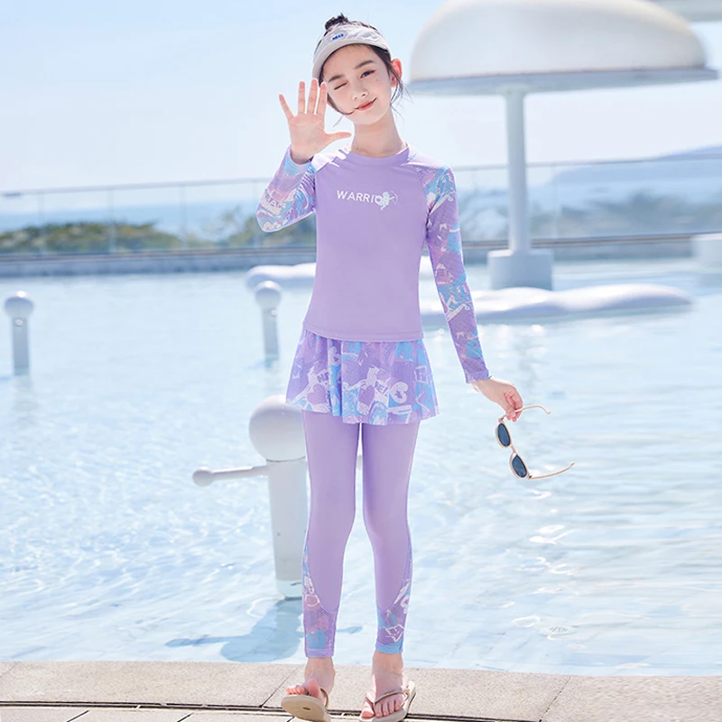 Three-Pieces-Kids-Burkini-Girls-Long-Sleeve-Swimsuit-With-Removable ...