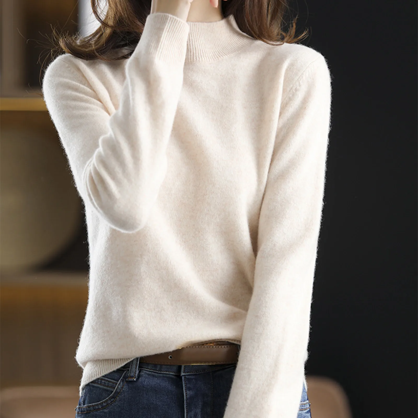 Autumn-And-Winter-Cashmere-Sweater-Women-s-Solid-Color-Crew-Neck ...
