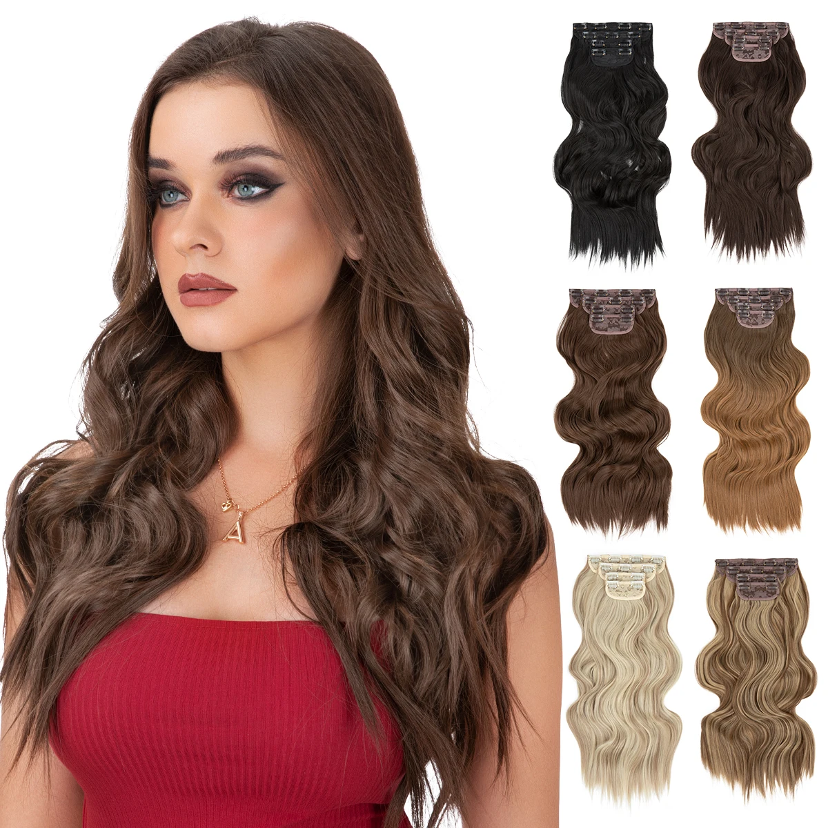 Synthetic-22-4pcs-set-Long-Wave-Clip-In-Hair-Extensions-Thick-Hairpiece ...