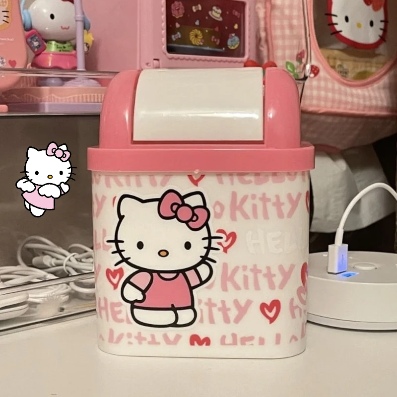 Hello Kitty Mini Waste Bin Cartoon Desktop Garbage Basket Trash Bag ...
