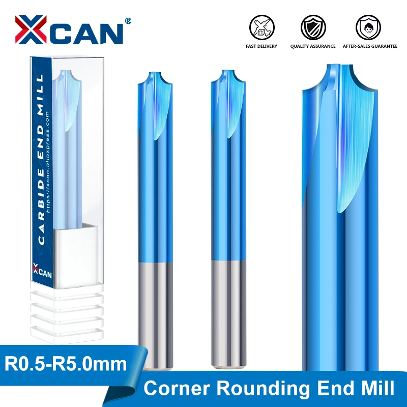 XCAN Carbide End Milling Cutter 1pc R0.5-R5.0 Nano Blue Coated Corner Rounding End Mill Radius ...