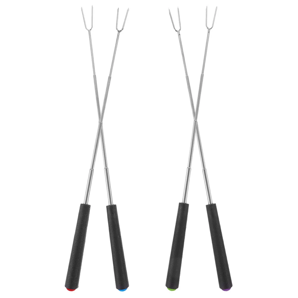 4-Pcs-Telescopic-Barbecue-Fork-Stainless-Steel-Forks-Skewers-Roasting ...