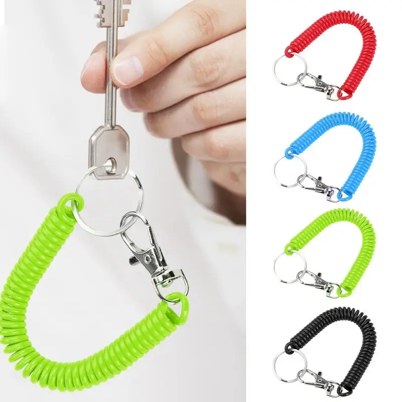 Coil-Lanyard-Retention-Rope-With-Clip-Retractable-Springs-Keychain-Coil ...