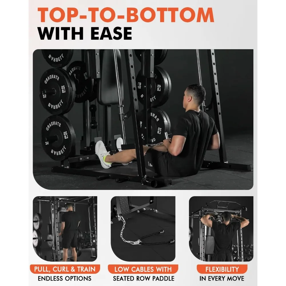 Dual Pulley Functional Trainer, Squat Rack with Cable Crossover System ...
