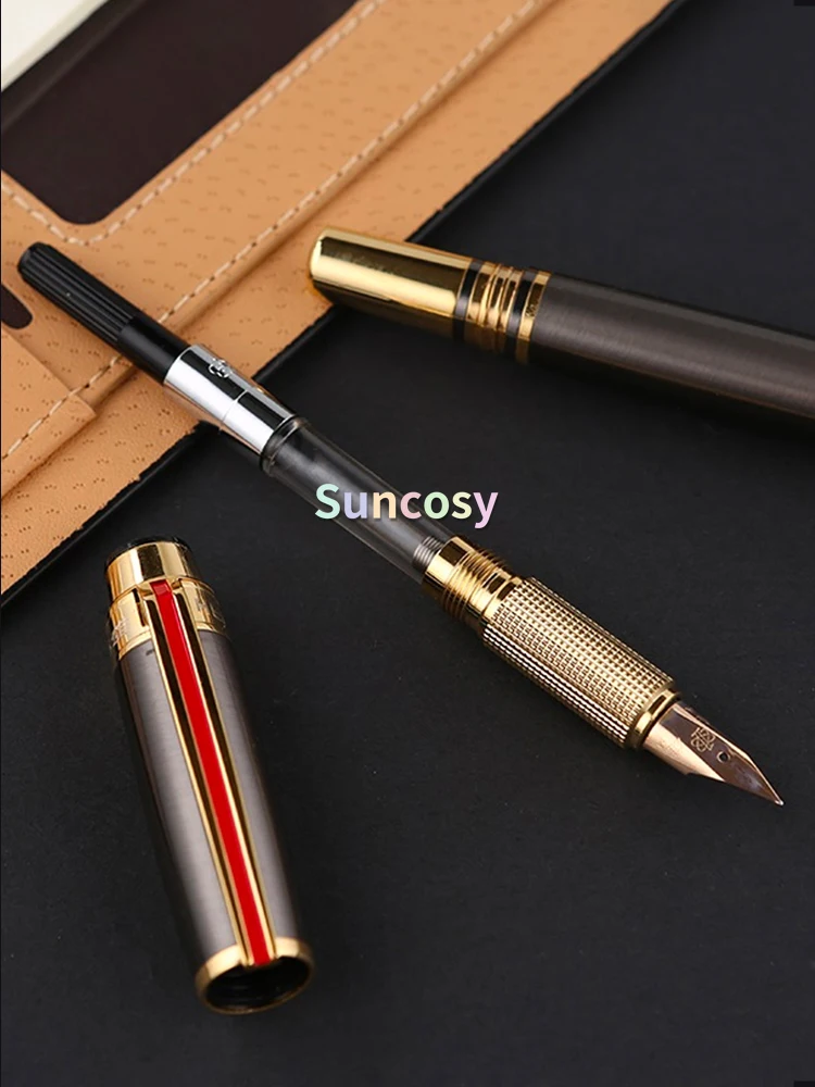 Hero-200E-14K-Solid-Gold-Nib-Fountain-Pen-Golden-Trim-Gray-Signature ...