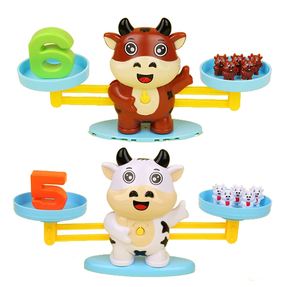 Montessori Cow Digital Balance Scale Number Math Board Game Learning ...