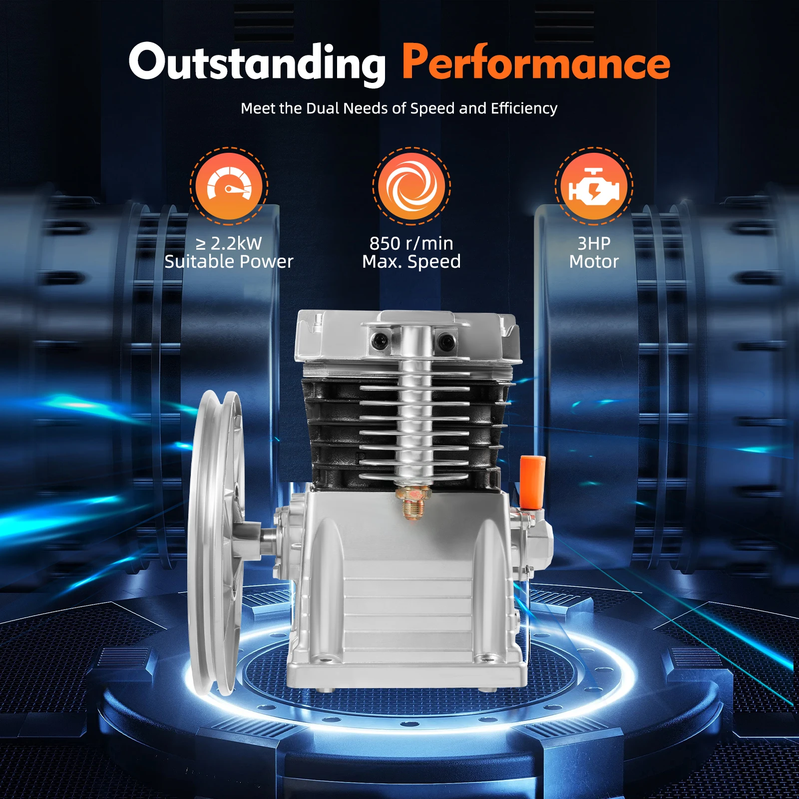 2-2KW-3HP-Oil-Lubricated-Piston-Twin-Cylinder-Air-Compressor-Bare-Pump ...