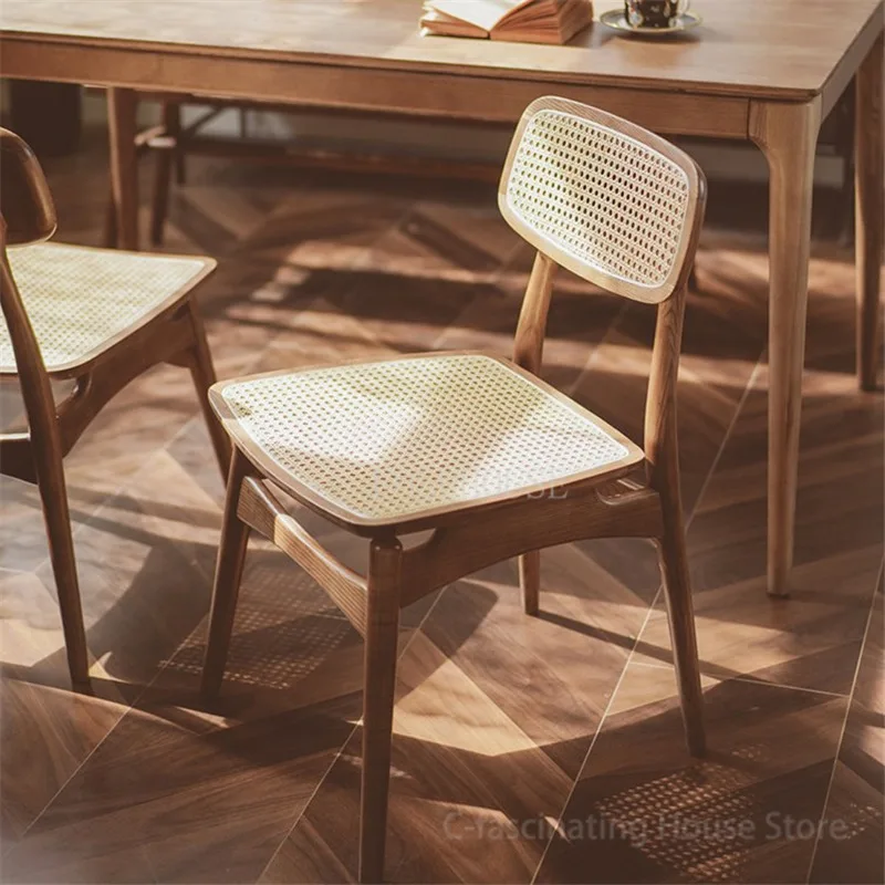 Nordic-Solid-Wood-Chair-Rattan-Chair-Ins-Cafe-Leisure-Dining-Chair ...