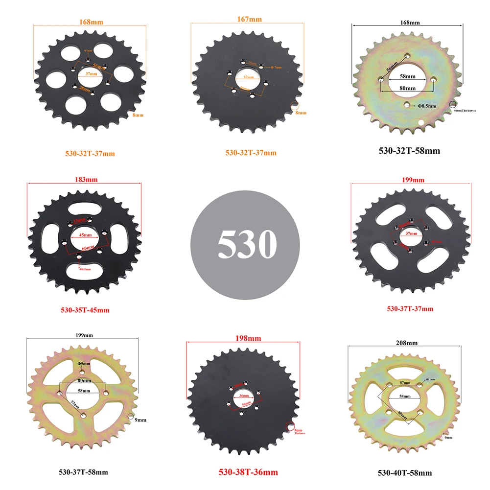 530 Chain 32T/35T/37T/38T/40T Teeth 37mm 38mm 45mm Rear Sprocket For ...