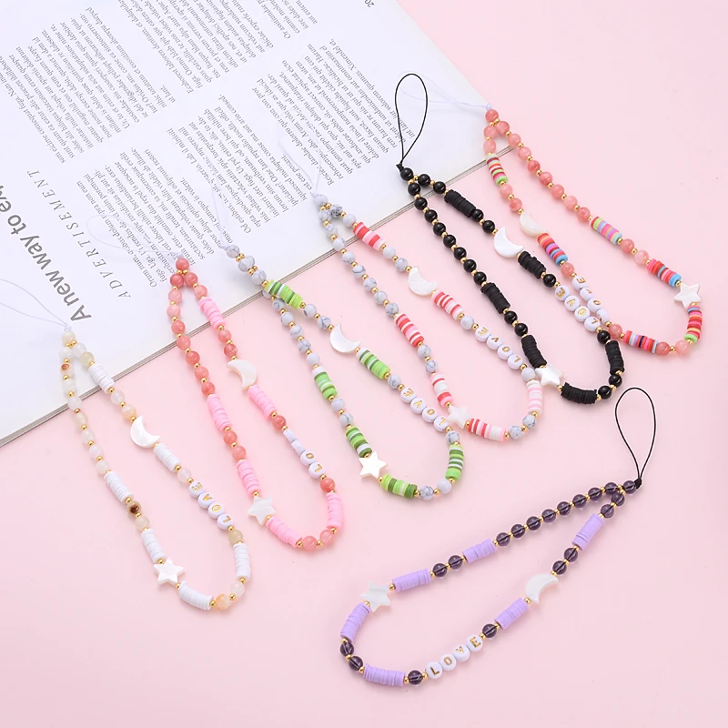 Fashion Sweet Acrylic Round Bead Cellphone Chain Anti-Loss Clay Mobile ...