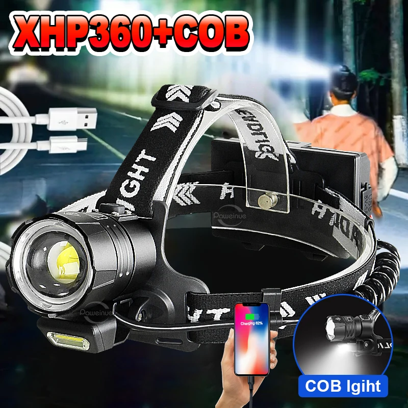 XHP360-COB-LED-Headlamp-Powerful-Headlight-Flashlight-18650-USB ...