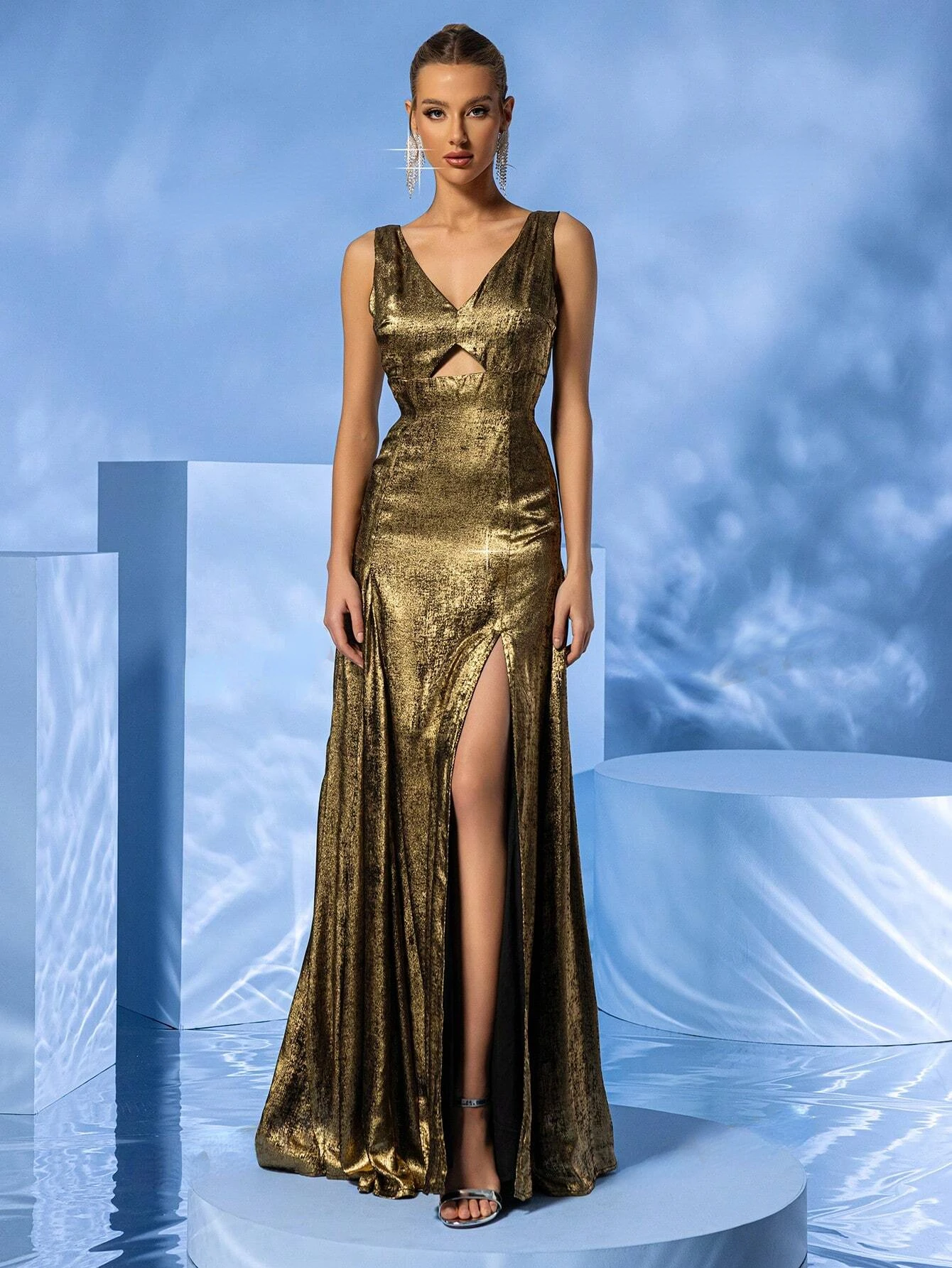 LOVE-LEMONADE-V-Necked-Solid-Color-Hollow-Out-Split-Thigh-Sleeveless ...