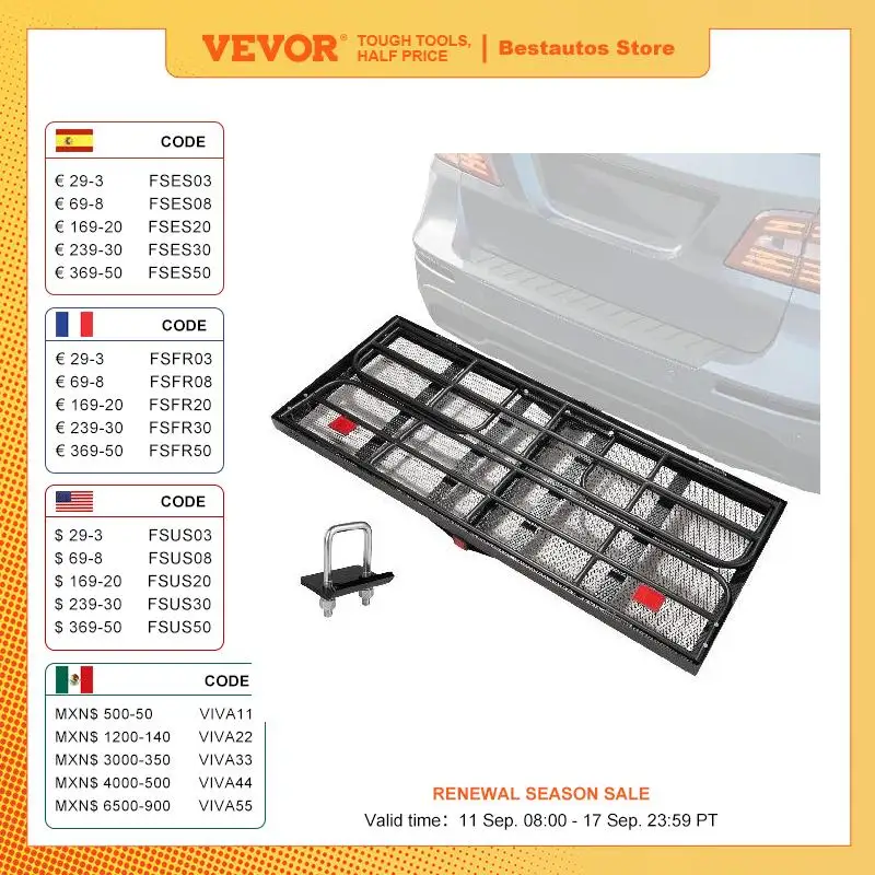 VEVOR-Hitch-Cargo-Carrier-60-x-24-x-14-in-Folding-Trailer-Hitch-Mounted ...