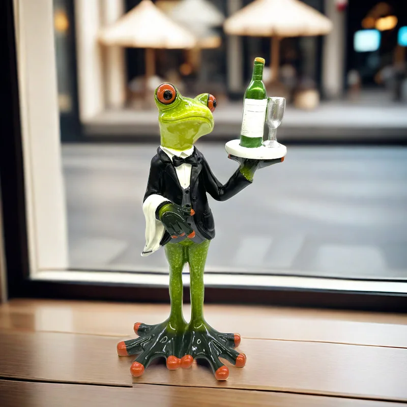 Cute-Frog-Waiter-Statue-Family-Wine-Cabinet-Animal-Figurine-Decoration ...