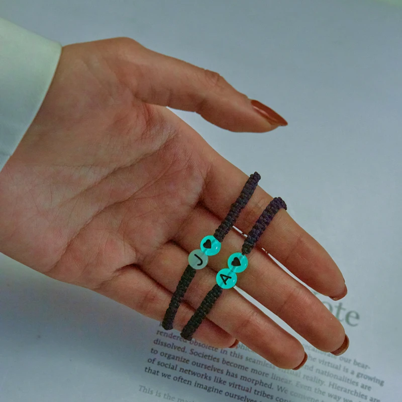 Luminous-26-Letters-Initial-Heart-Charms-Bracelets-Handmade-Adjustable ...