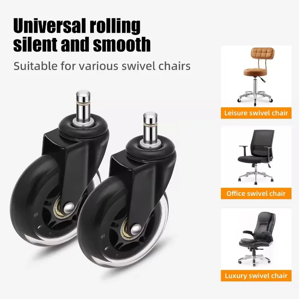Universal furniture casters, 3-inch rubber wheels, 360-degree swivel ...