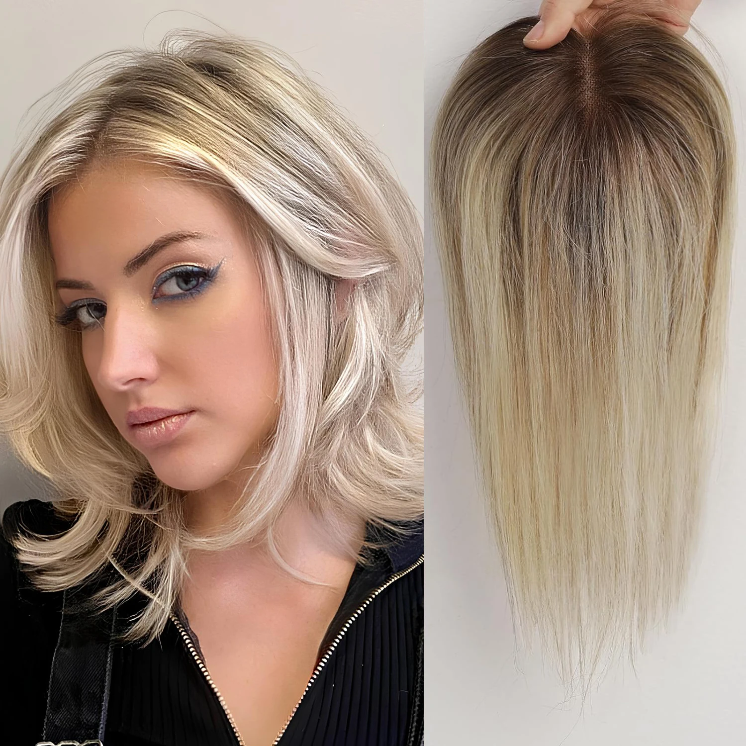 Brown-Blonde-Highlights-Hair-Toppers-for-Women-Ombre-Brown-12-Inches ...