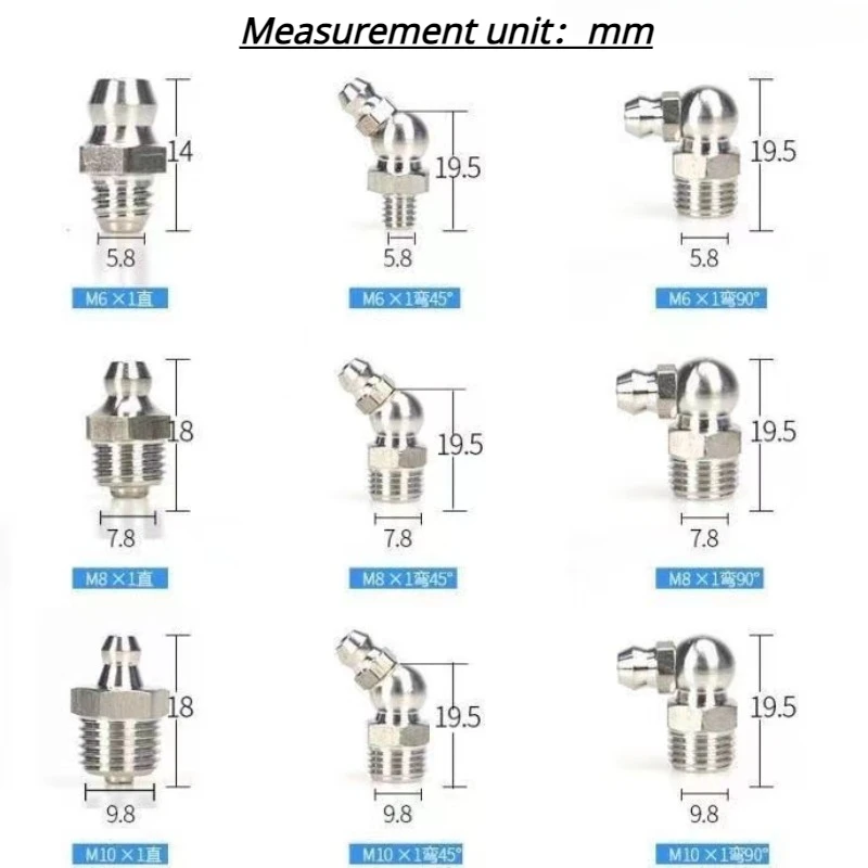 10PCS-F0006-Stainless-Steel-Grease-Nipple-SS201-SS304-Metric-External ...