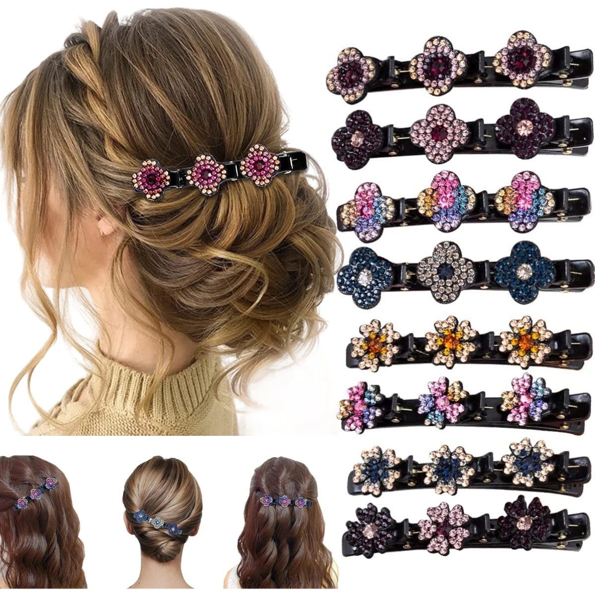 4Pcs-Sparkling-Crystal-Stone-Braided-Hair-Clips-Satin-Fabric-Hair-Bands ...