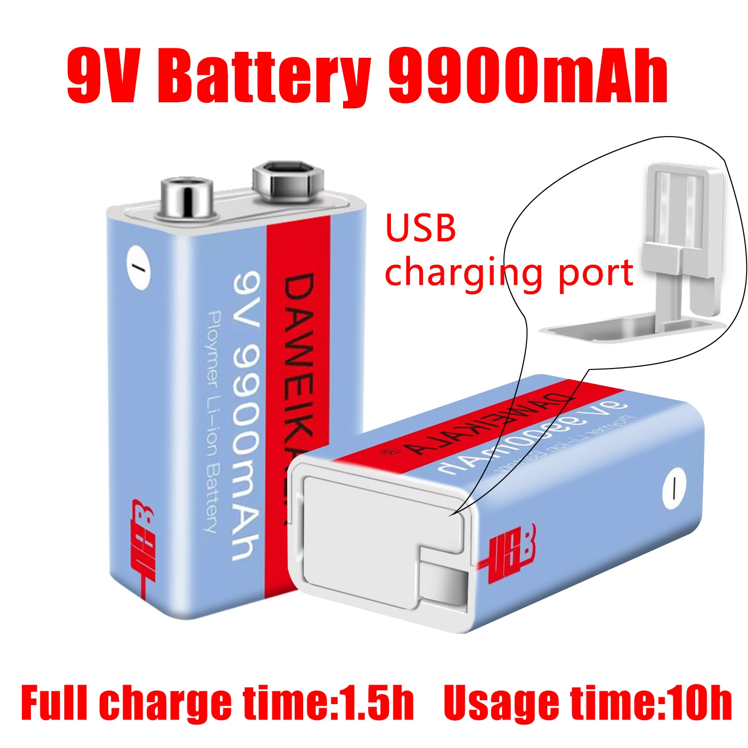 New-9V-Battery-li-ion-Rechargeable-battery-Micro-USB-Batteries-9v ...