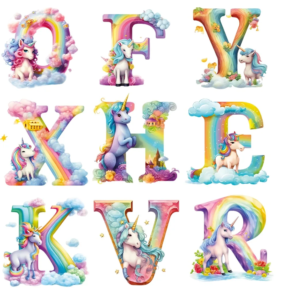 Unicorn-Series-Letter-A-Z-Heat-Transfer-Patch-Cute-Animal-Patch-Iron ...