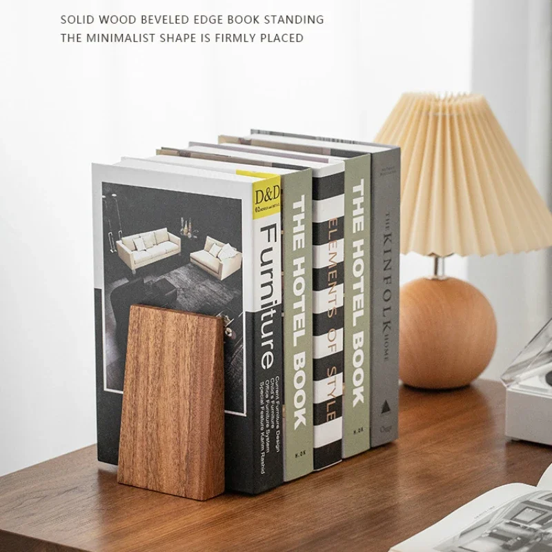 1Pair Simple Thick Wooden Slope Bookends Desktop Book Organizers Book ...