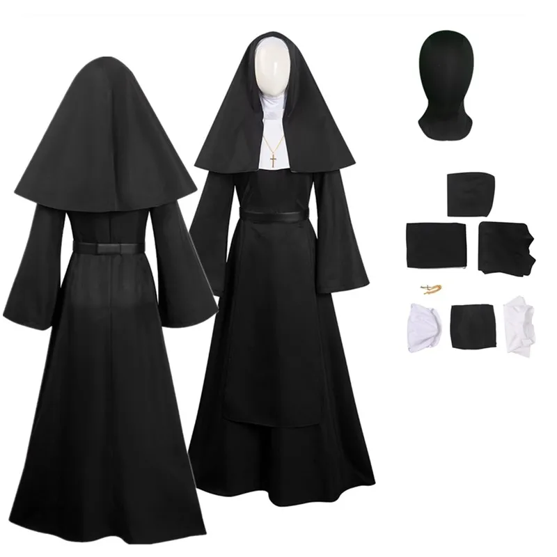 Disfraz-de-monja-con-capucha-para-mujer-adulta-traje-largo-de-pel-cula ...