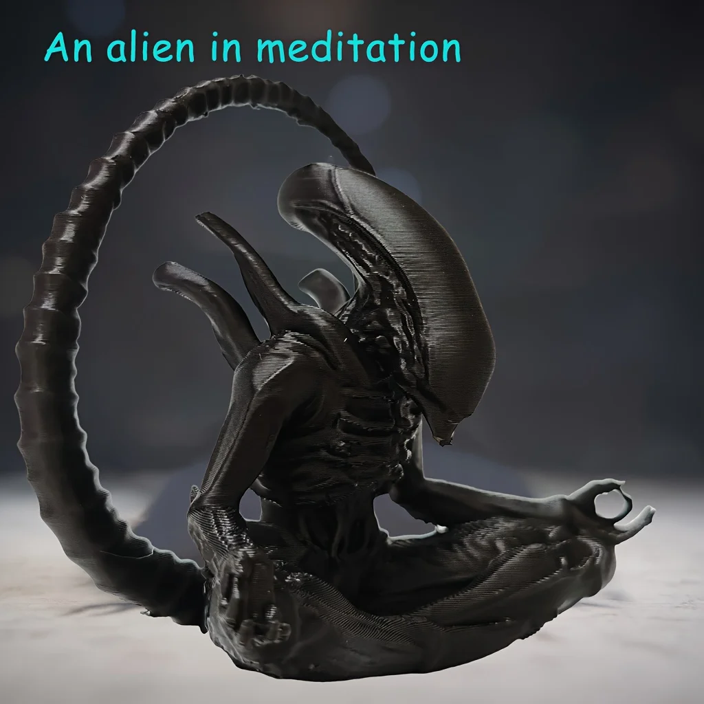 1 Piece of Black Alien Figurine in Meditation, 3D Printed with Creative ...