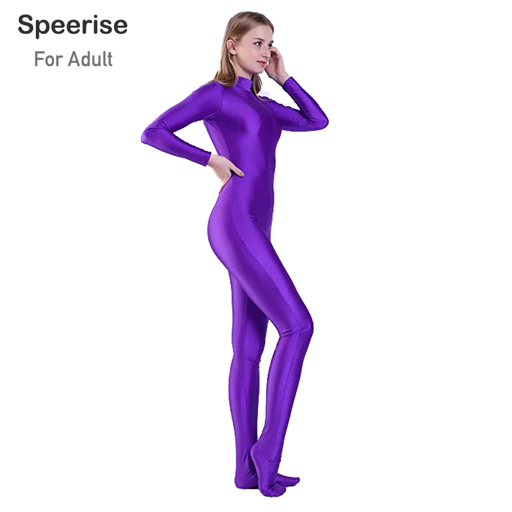 Adult Women Lycra Footed Unitard Turtle Neck Spandex Jumpsuits Cosplay ...
