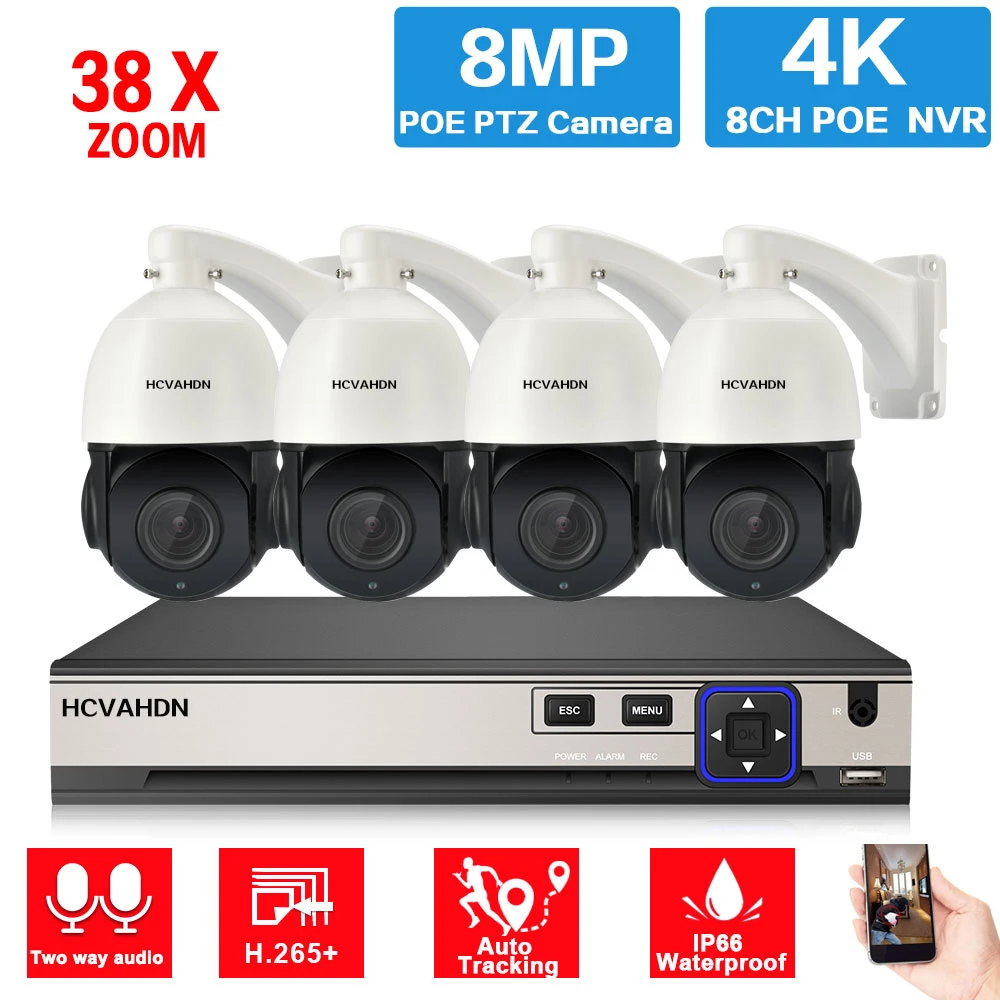 POE CCTV Camera Security System Kit PTZ 4K 8CH NVR Kit Auto Tracking ...