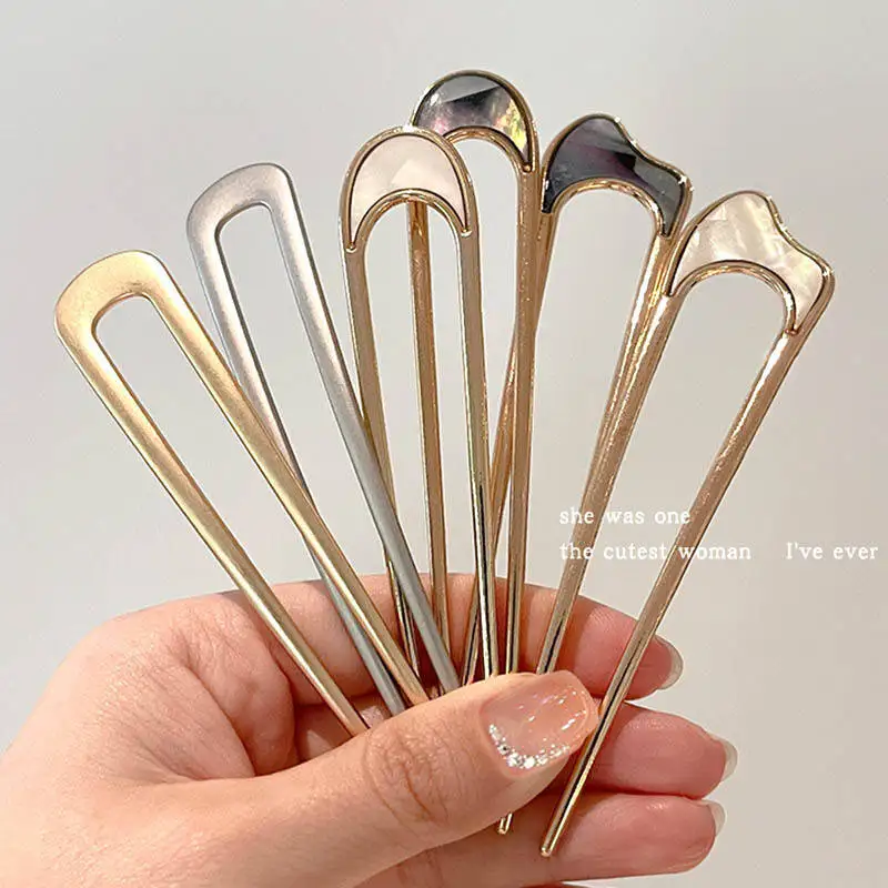 U-Shaped Hair Fork Fashion Metal Gold Color Shell Hairpin Geometric ...