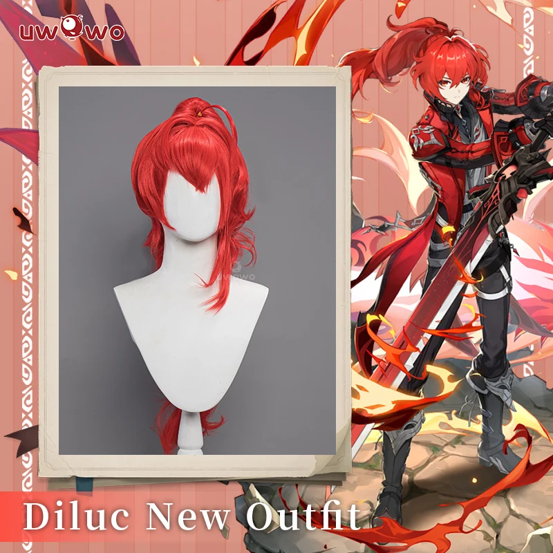 UWOWO Genshin Impact Diluc Cosplay Wig Darknight Hero Pyro New Skin ...